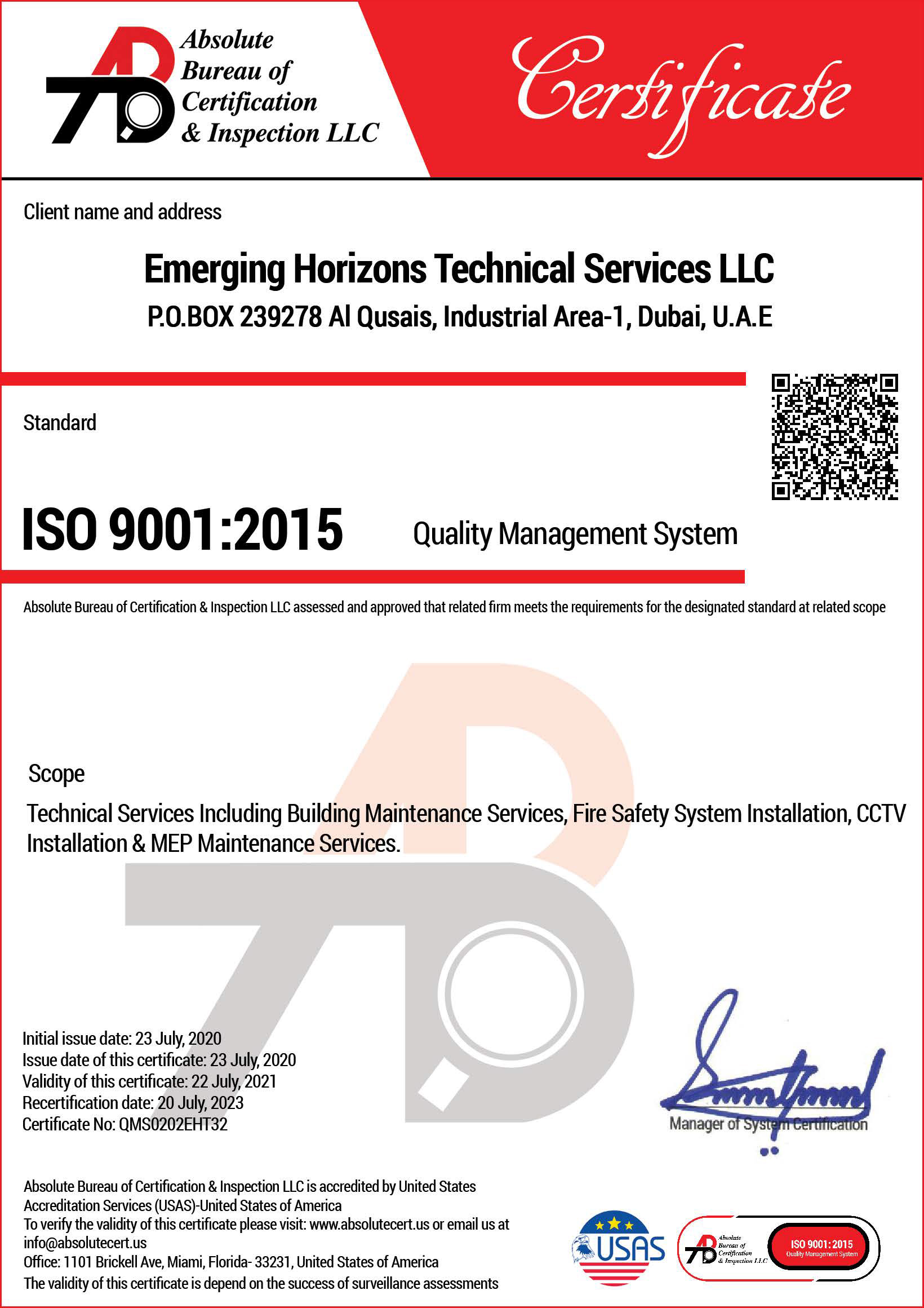 Licenses & Certificates | Emerging Horizons Technical Services LLC ...